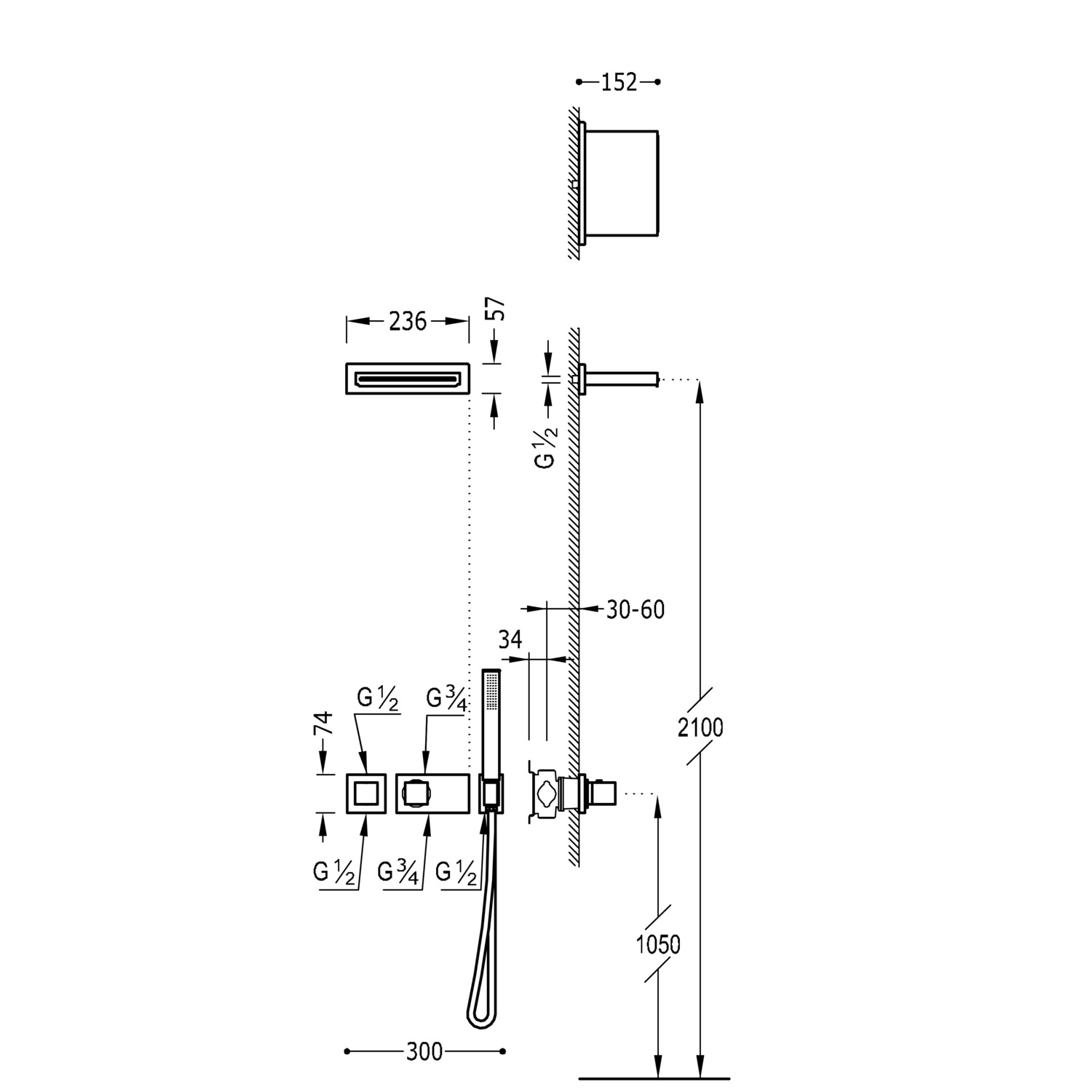 BLOCK SYSTEM Block System 2-way concealed thermostatic shower mixer tap ...