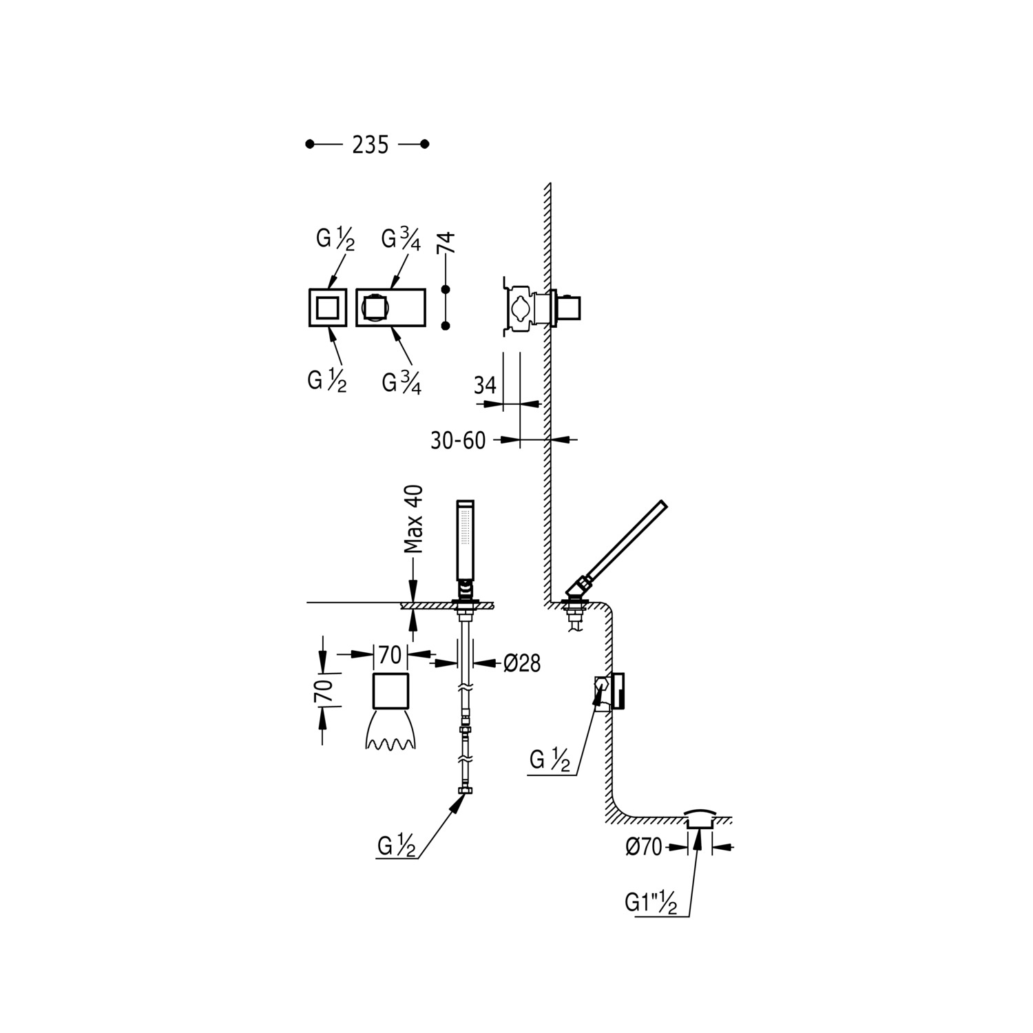 BLOCK SYSTEM Block System 2-way concealed thermostatic mixer tap kit ...