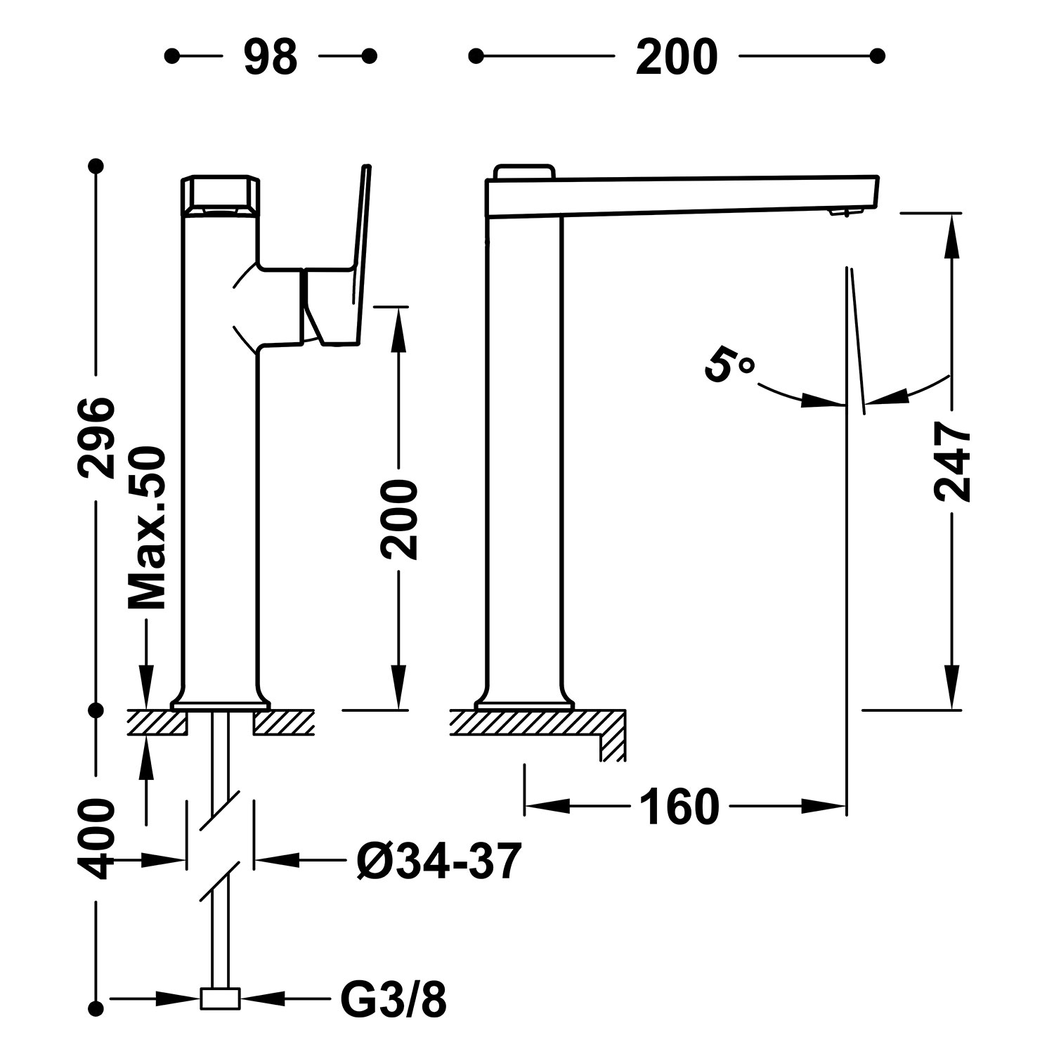 PROJECT-TRES Grifo monomando XL con maneta lateral para lavabo-22184701GR