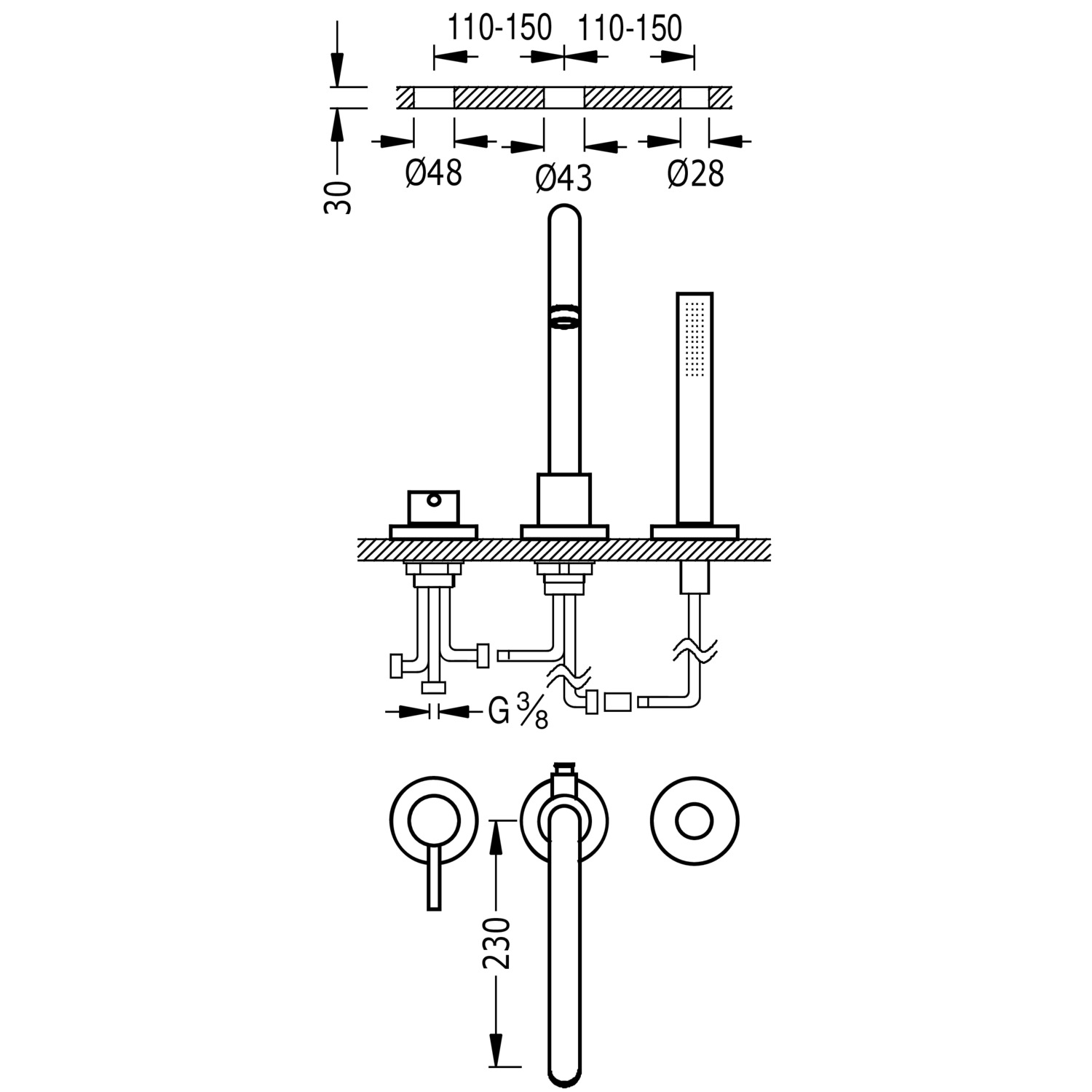 STUDY-TRES Single-handle bath edge mixer tap-26215001