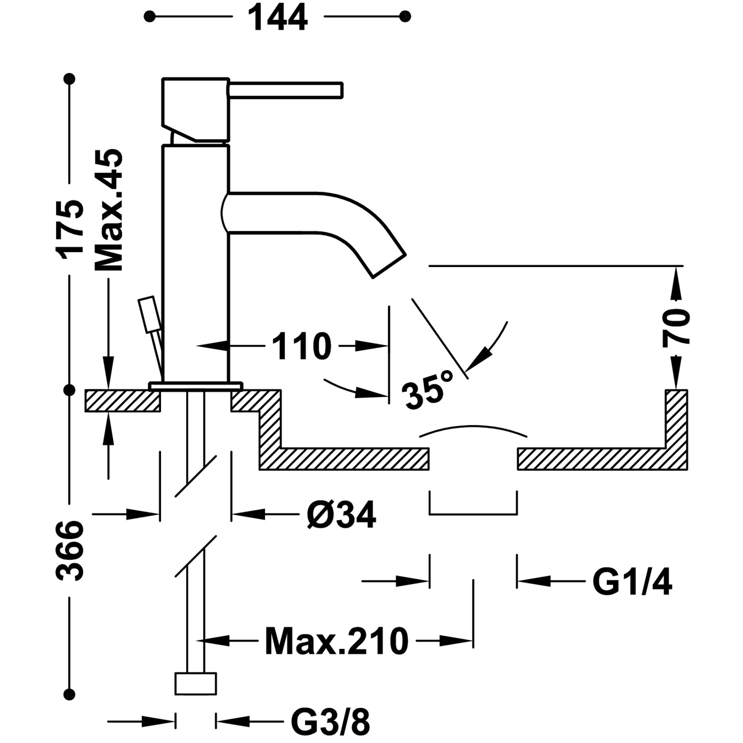 STUDY Single-lever mixer for washbasin with automatic drainage.-26290301D